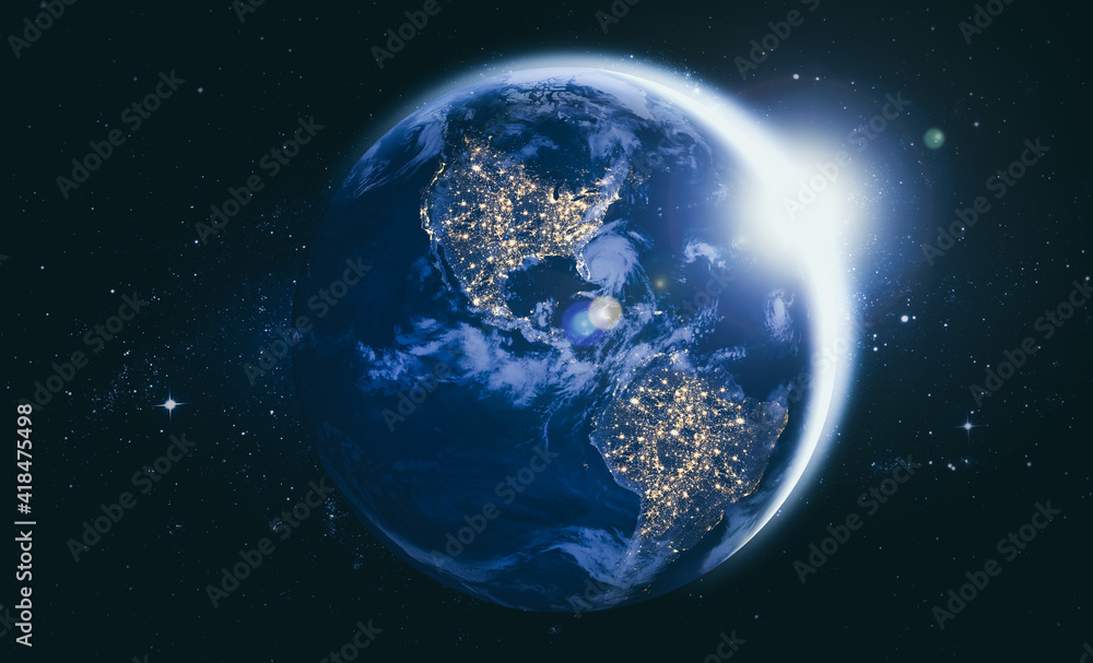 Planet earth globe view from space showing realistic earth surface and ...