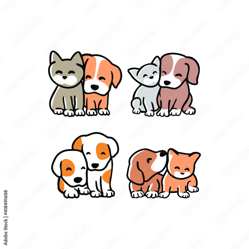 set of Cute funny cats and dogs logo, pets cartoon collection. Furry ...