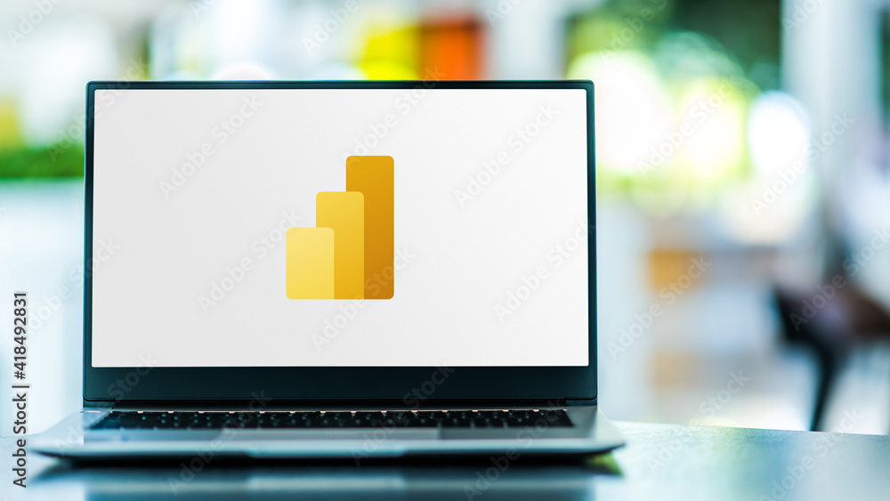 Laptop computer displaying logo of Microsoft Power BI Stock Photo ...