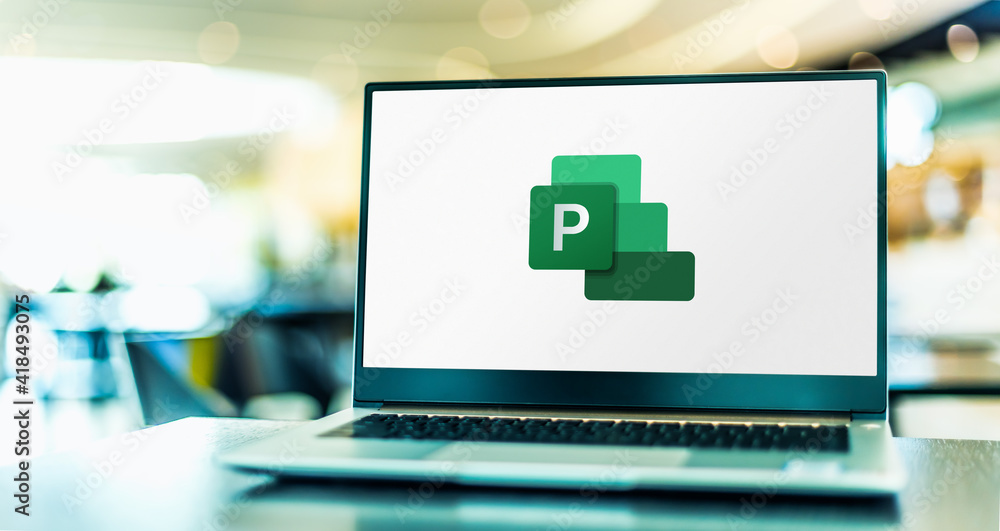 Laptop computer displaying logo of Microsoft Project Stock Photo ...