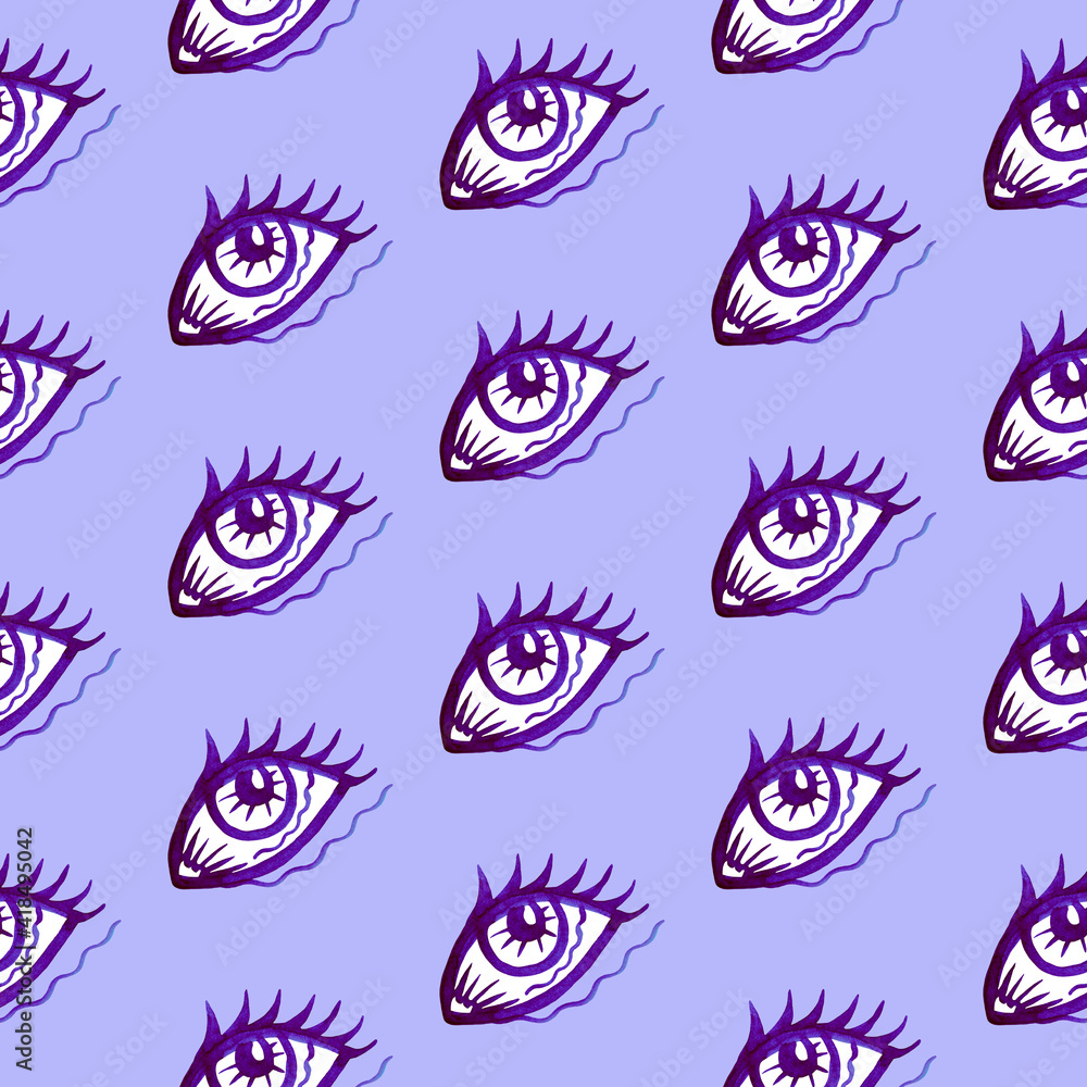 Seamless mystical pattern with purple eyes. Long eyelashes. Hand ...