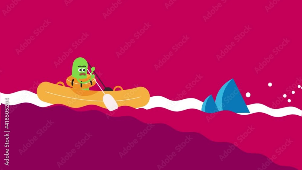 Boating cartoon Animation design with ocean waves and shark attacks ...