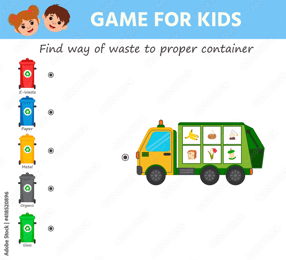 Game for children. Waste sorting concept illustration. Sort garbage by ...