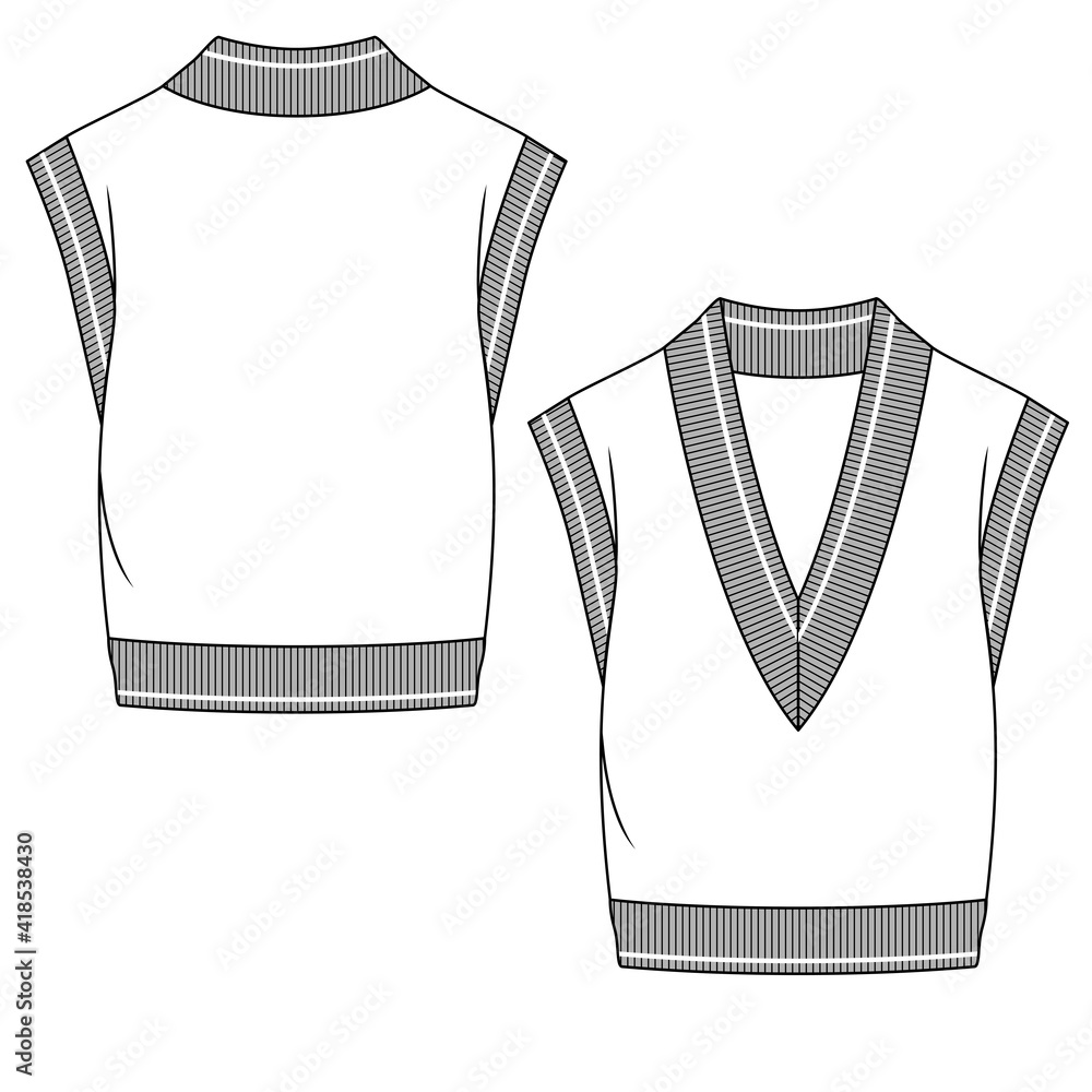 Women Sweater Vest fashion flat sketch template. Technical Fashion ...