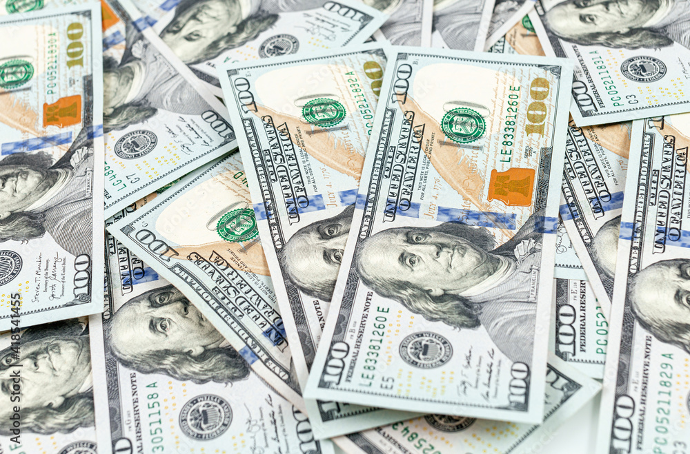 Money Pile 100 dollar bills. One hundred dollar bills background Stock ...