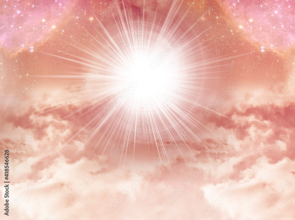 beautiful pink angelic mystic mystical spiritual religious background with divine rays of light ...