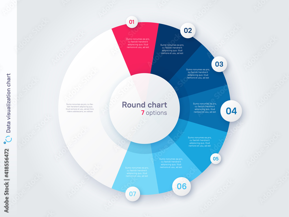Vector round circle infographic chart template divided by seven parts ...
