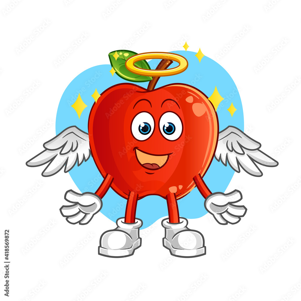 Red Apple angel with wings vector. cartoon character Stock Vector ...