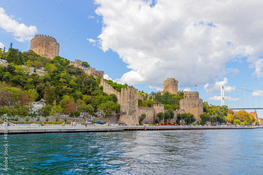 View of the Rumelihisari or Bogazkesen Castle from Bosphorus strait in ...