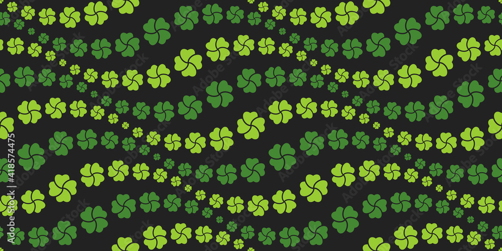 Seamless pattern. Tiled green shamrock images. Light green heart shapes ...