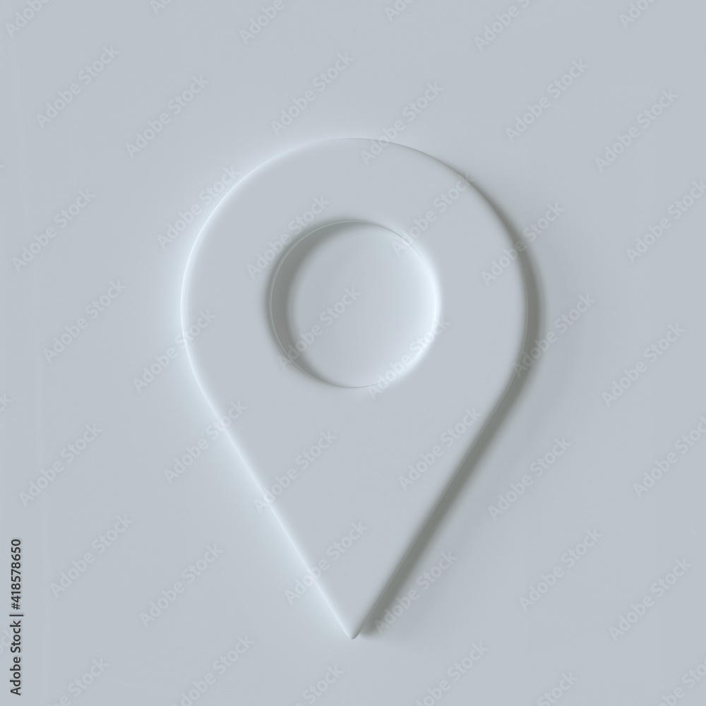 White pinpoint symbol with 3d effect. White geo pin as logo on white ...