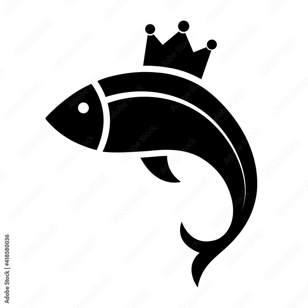 Fish icon black silhouette. Fishing logo symbol. Premium fish with a ...