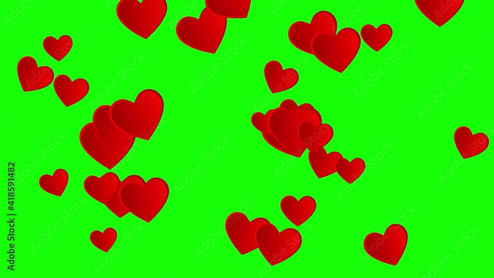 Flying hearts animation on green screen. 4K hearts 2D animation vídeo ...