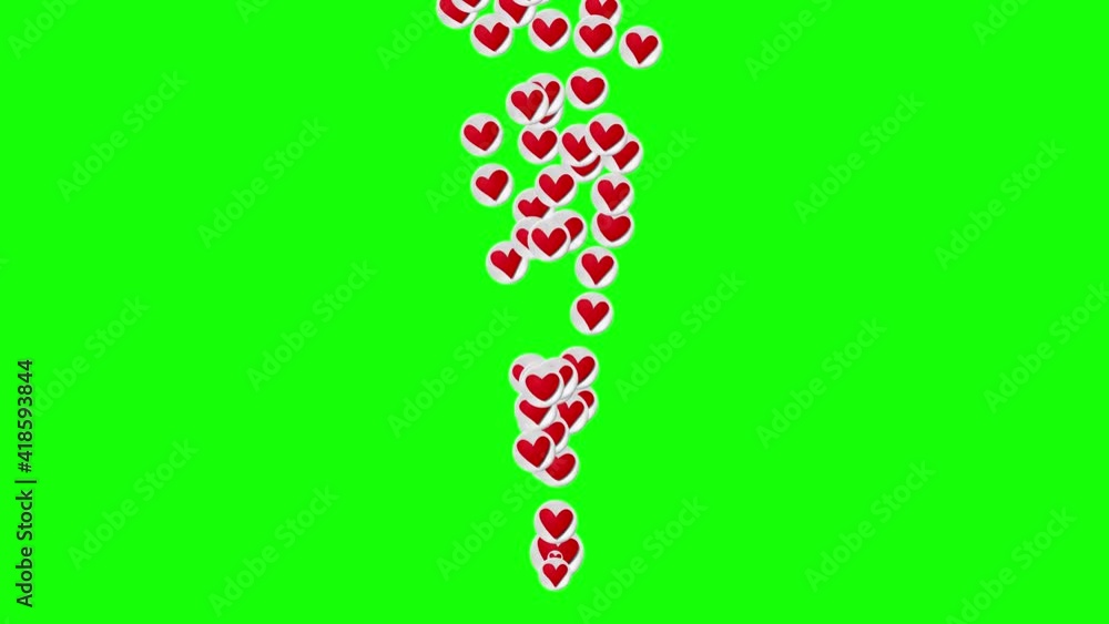 Social networks 4K Live animated heart 2D animation on green screen ...