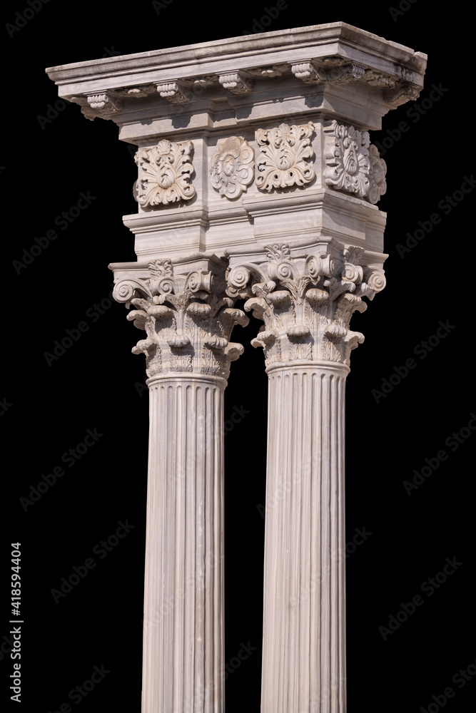 Elements of architectural decorations of buildings, columns and tops ...