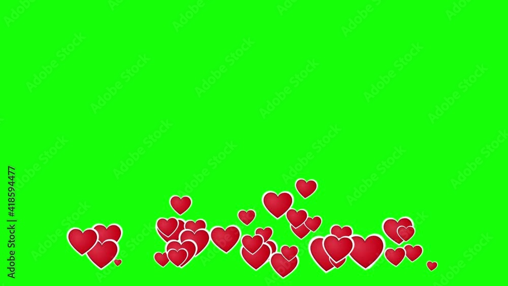 Flying hearts animation on green screen. 4K hearts 2D animation Stock-Video | Adobe Stock
