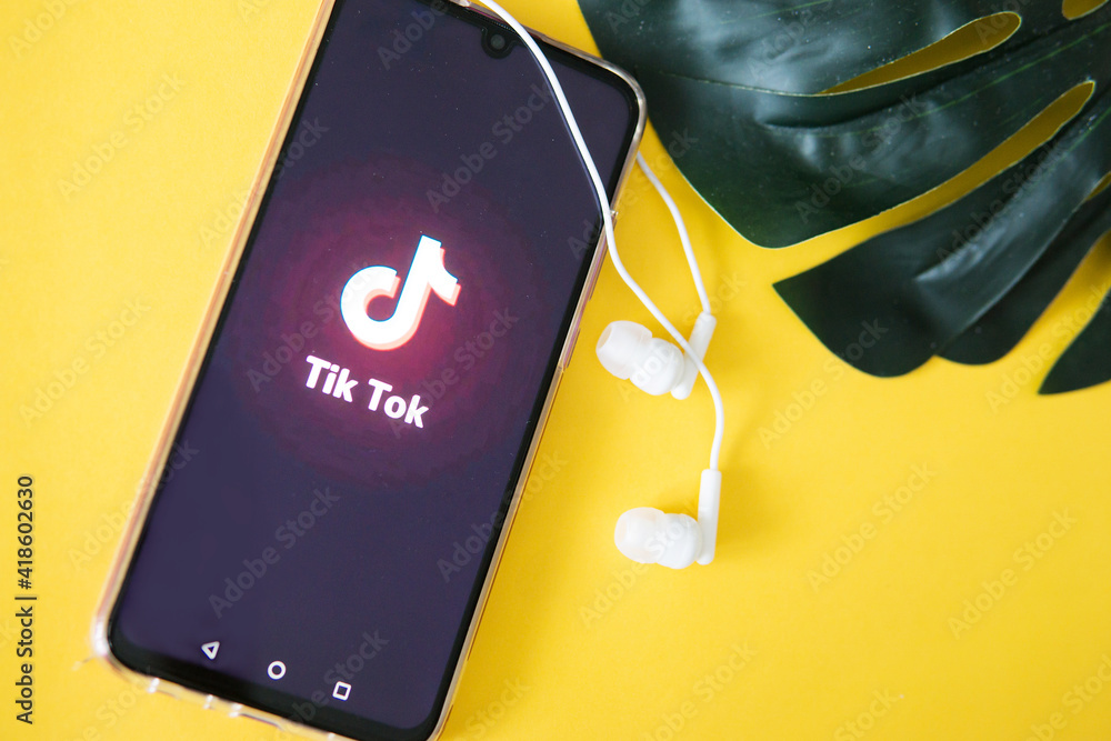 Tver, Russia-April 9, 2020, The tik tok logo on a smartphone screen on ...