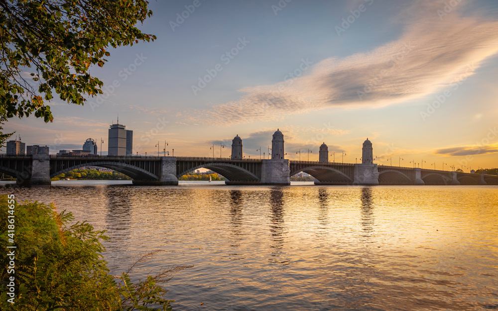 Longfellow Bridge, Dramatic Clouds, and Sunset Reflections over Charles ...