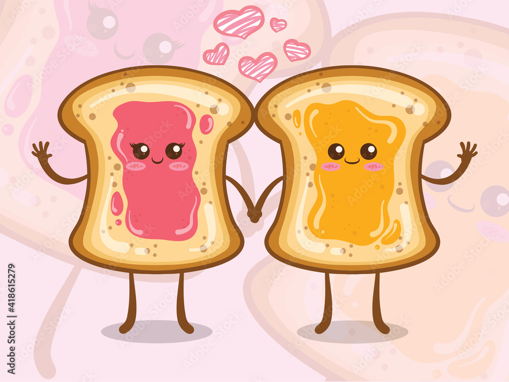 The cute, jam-covered white bread says hello. cartoon characters. Stock ...
