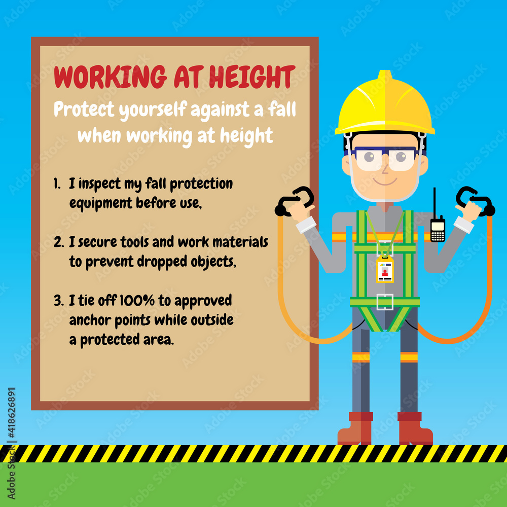Working at height safety tips against fall presentation illustration ...