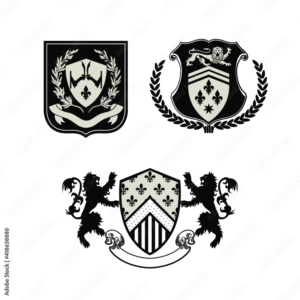 Coat Of Arms Vector Illustration Lion And Shield Vintage Heraldic ...