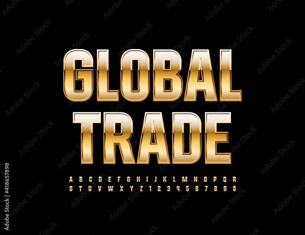 Vector premium emblem Global Trade. Modern elite Font. Golden Alphabet ...