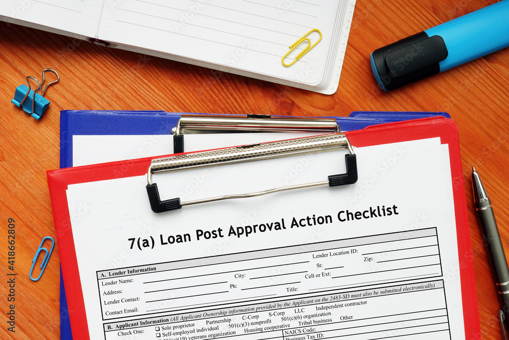 SBA form 2237 7(a) Loan Post Approval Action Checklist Stock Photo ...