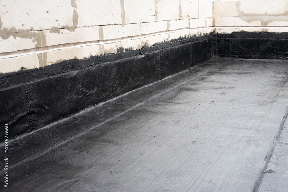 Poster Waterproofing flat roof terrace with roll bitumen – Wall Art ...
