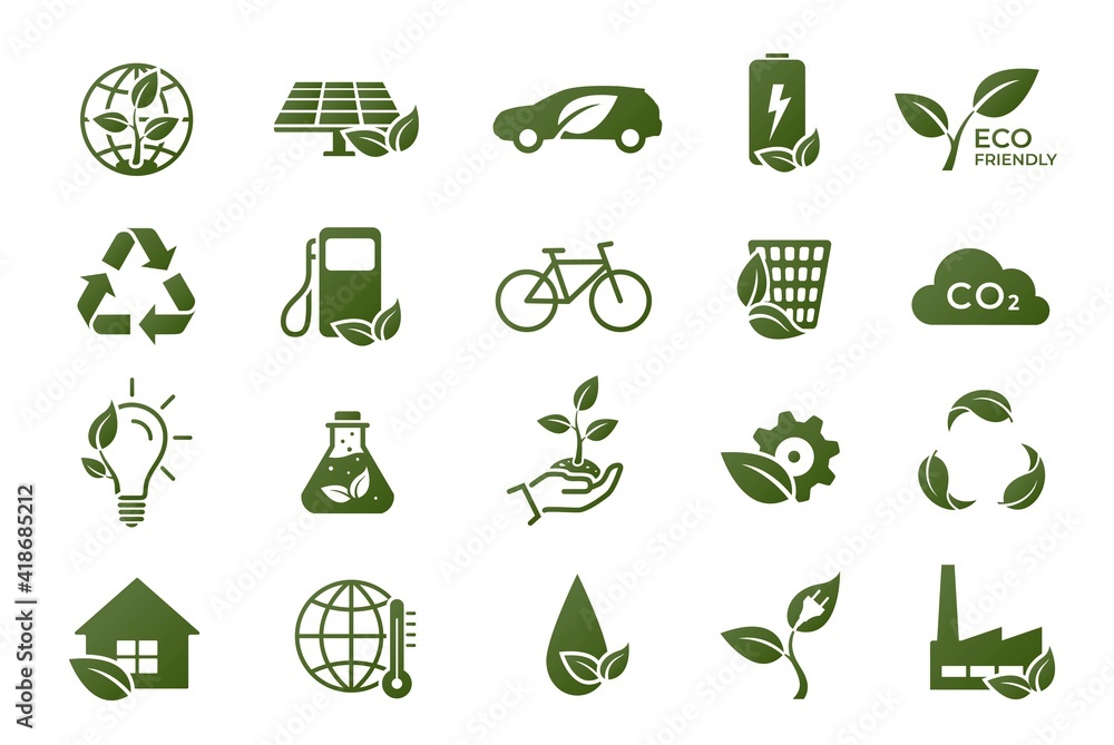 eco icon set. eco friendly, ecology and environment symbols. isolated ...