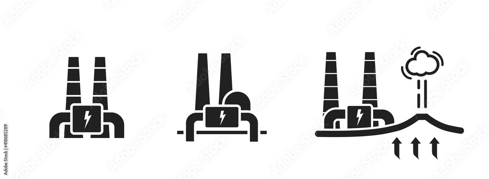 geothermal energy icon set. geothermal power plant. eco friendly ...