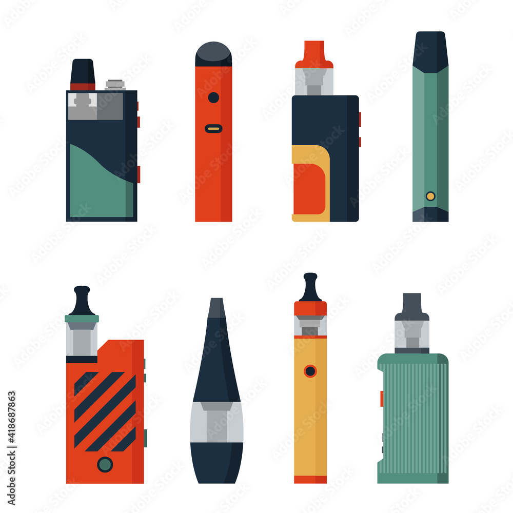 Electronic Cigarettes and Vape set. E-cigarette for vaping. Different ...