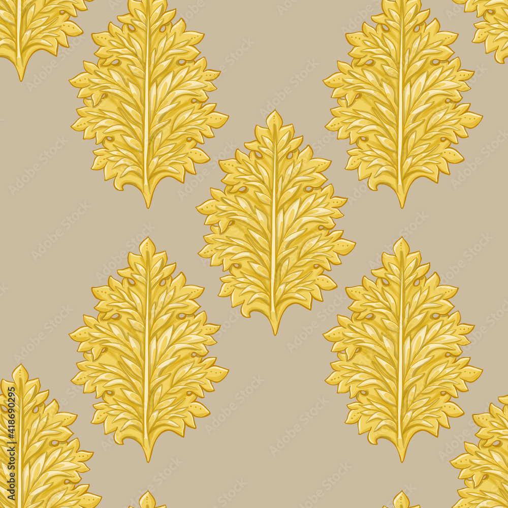 Golden acanthus leaf seamless pattern background, textile and packaging ...