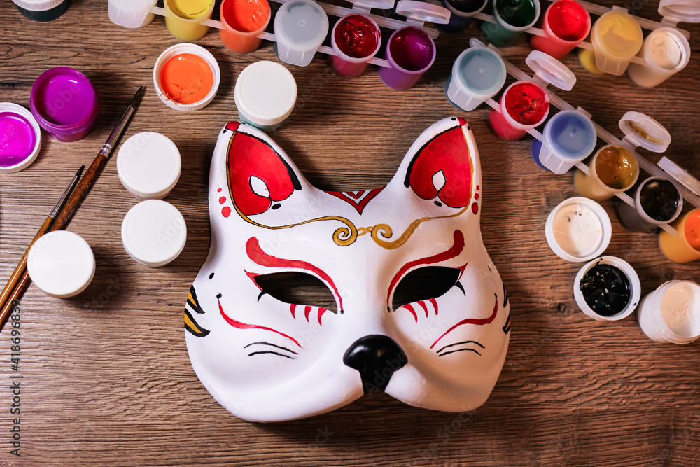 A fox mask design making by teenage girl. Drawing, creativity, hobby ...