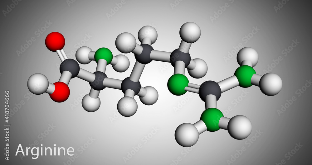 Arginine, L-arginine, Arg, R essential amino acid molecule, it is used ...