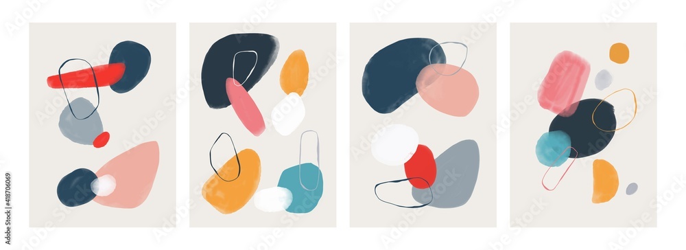 Abstract watercolor posters. Modern paint art with brush strokes and ...