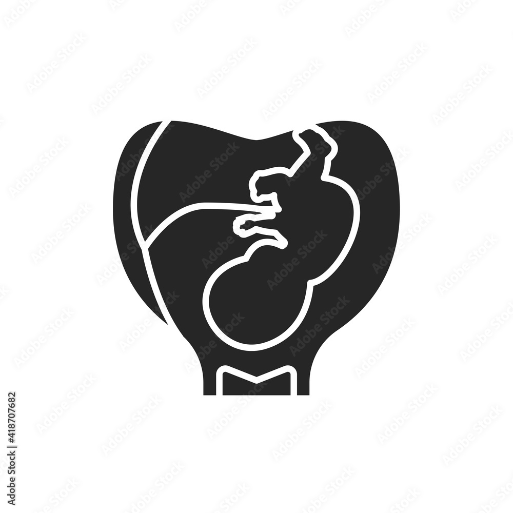 Pregnancy stage embryo in uterus with umbilical cord black glyph icon ...