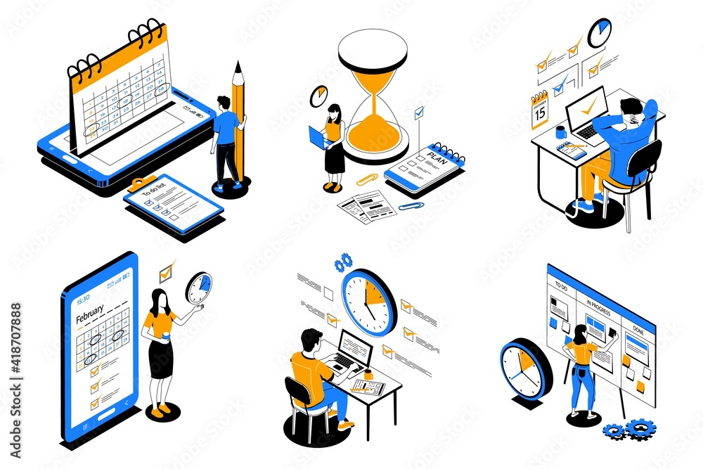 Time management. People organize productive workflow and effective ...