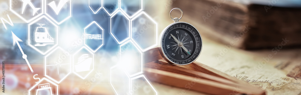 Travel and adventure search concept. Vintage aged map with a shabby ...