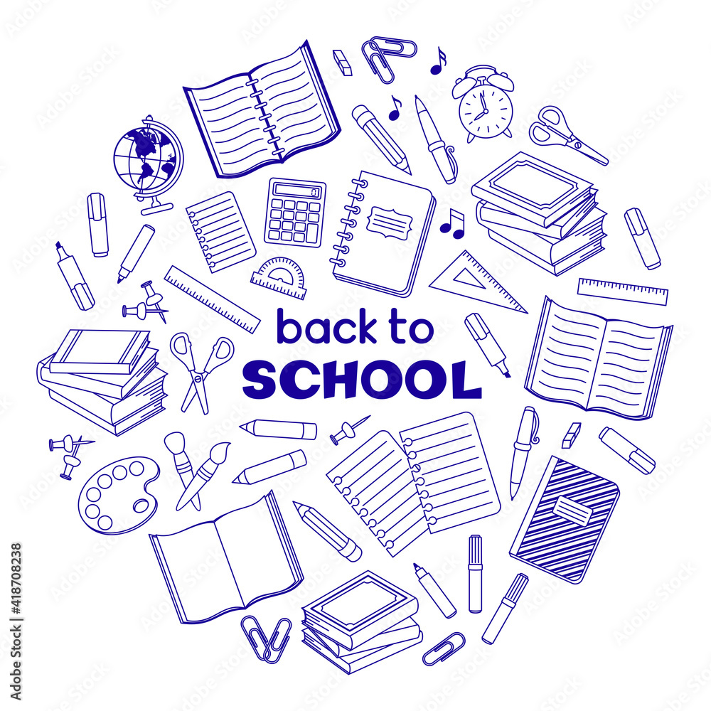 Back to school lettering, school supplies and office stationary in ...
