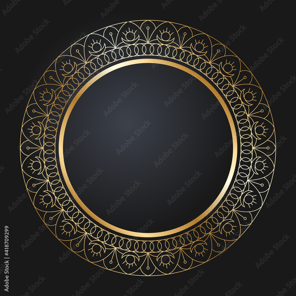 Beautiful round golden frame. Festive design. Gold border. Vector illustration EPS10 Stock ...