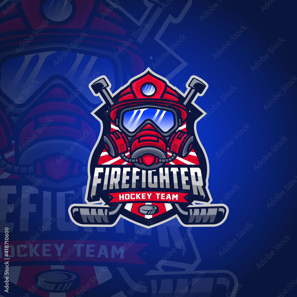 Firefighter Mascot Logo Design For Hockey Club Stock Vector | Adobe Stock