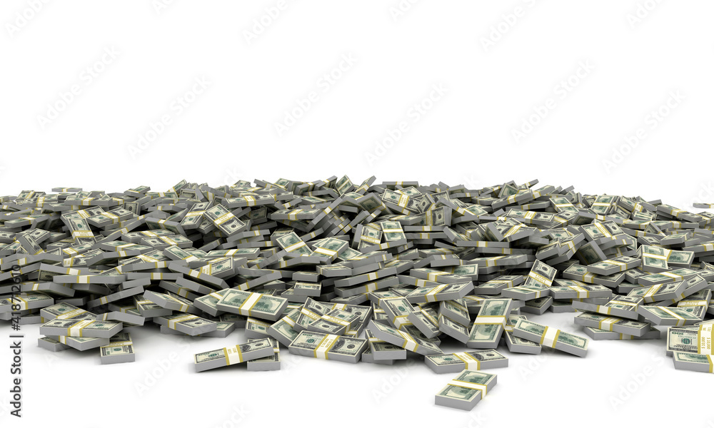 Pile of us currency - US dollars isolated stacked on white background ...