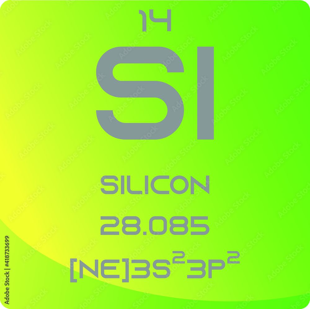 Silicon Si Metalloid Chemical Element vector illustration diagram, with ...