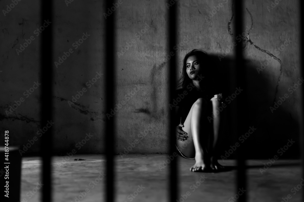 Distraught young asian woman portrait Sad and depressed young girl sit ...