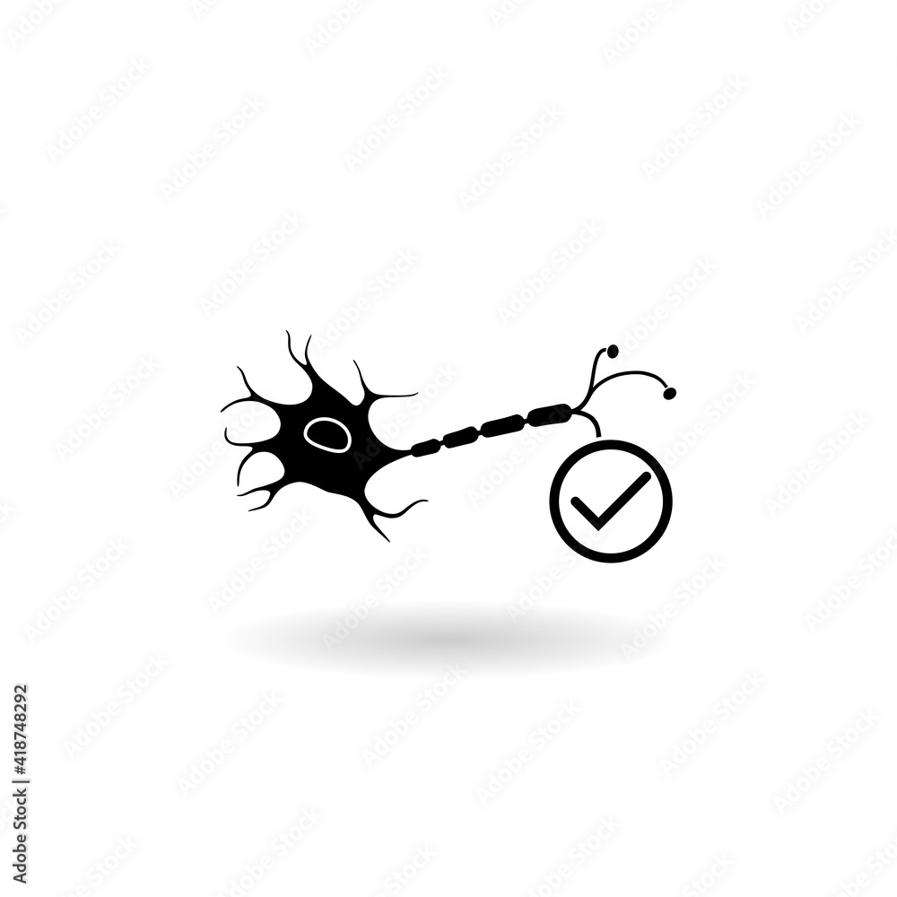 Neuron with tick check mark icon with shadow Stock Illustration | Adobe ...
