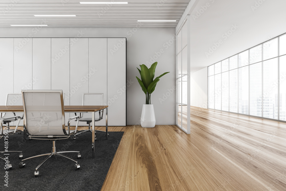 Wooden and white conference room with furniture and business hall Stock ...