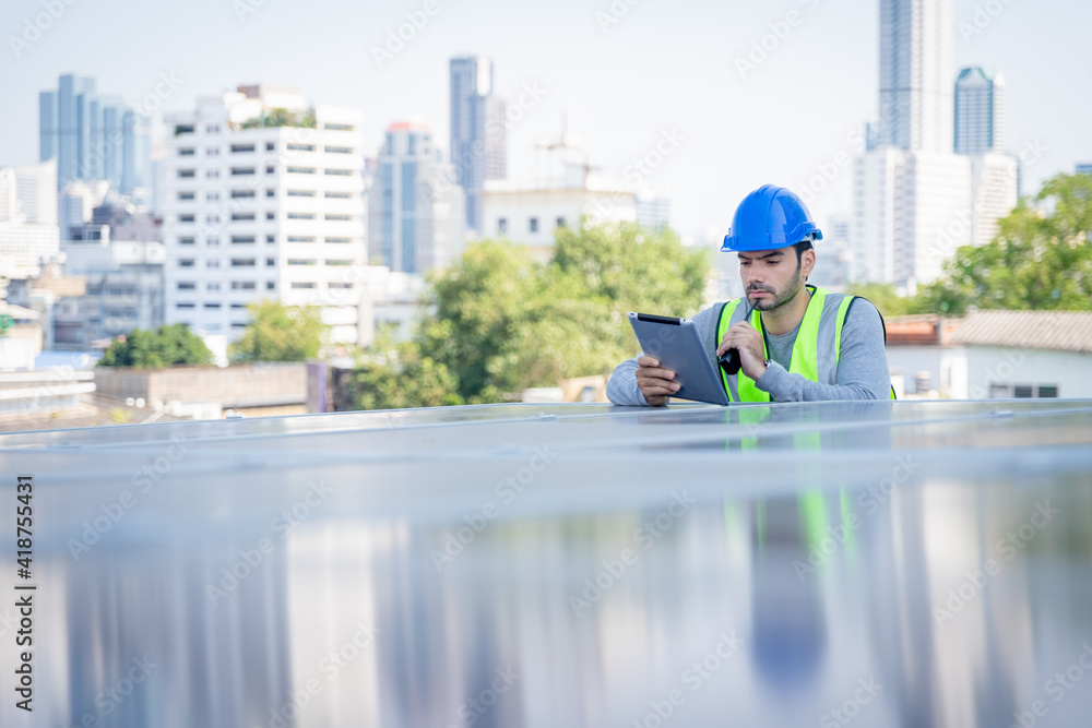 Smart engineer maintenance in solar power plant checking installing ...