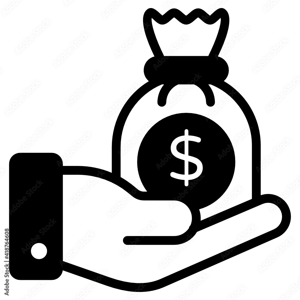 Dollar sack in hand denoting savings in solid icon Stock Vector | Adobe ...