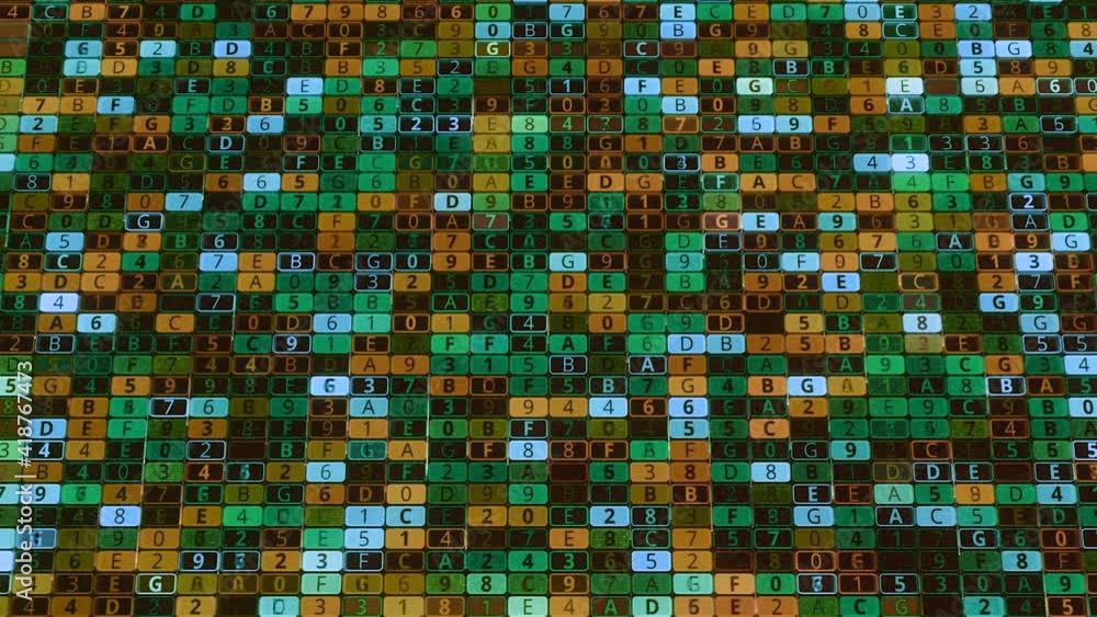 Colorful background of numeric cells. Animation. Computer background with digital cells changing ...