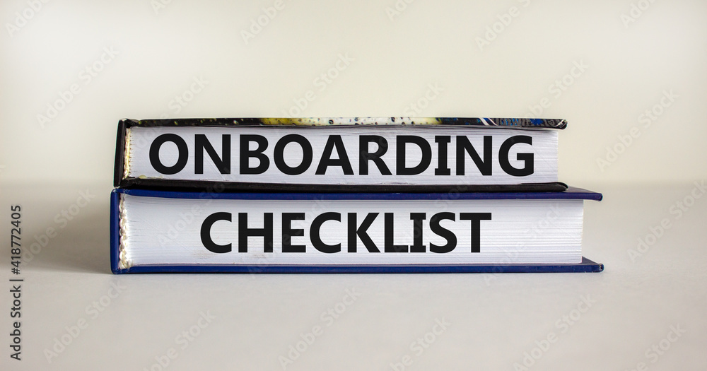 Onboarding checklist symbol. Books with words 'onboarding checklist' on ...
